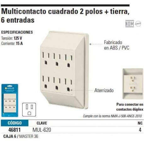 GRUPO DE BIASE - TOMA MULTIPLE 6 C/TIERRA VOLTECH TRUPER 46811